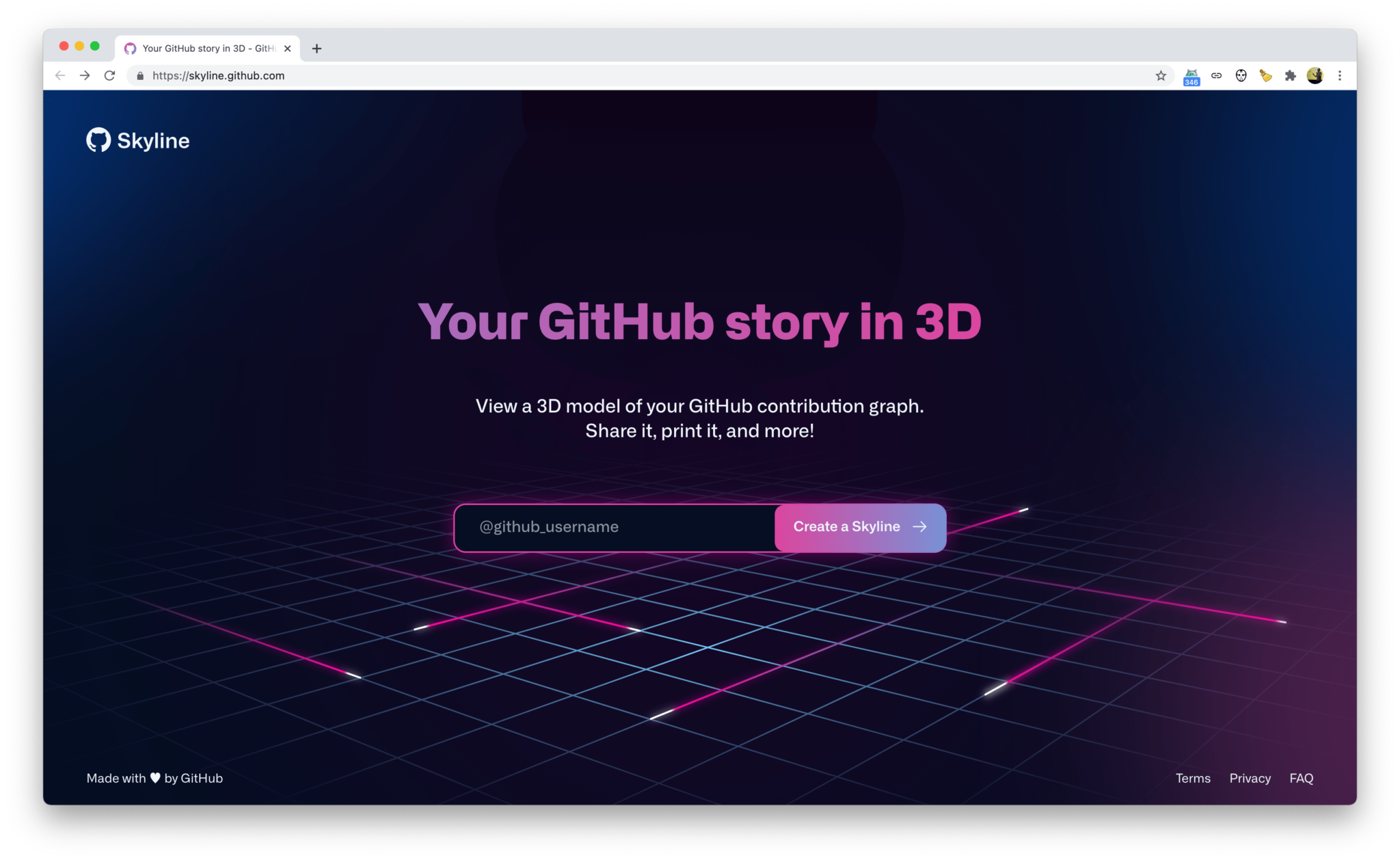 GitHub Skyline — Your GitHub Story in 3D – Bram.us